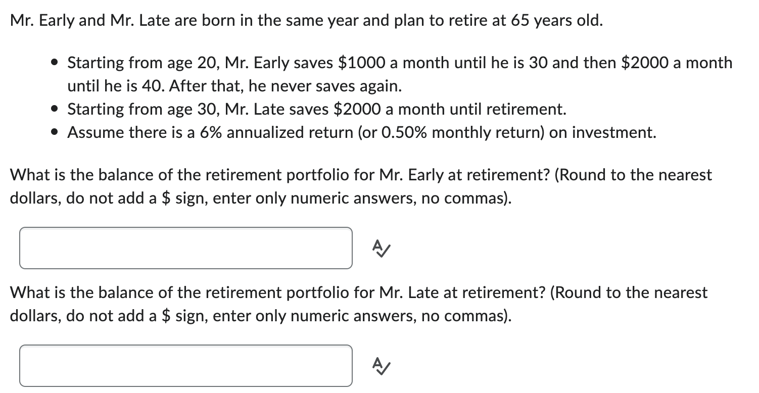 Solved ALL PARTS CORRECT ANSWERS ONLY PLEASE!Mr. ﻿Early and | Chegg.com