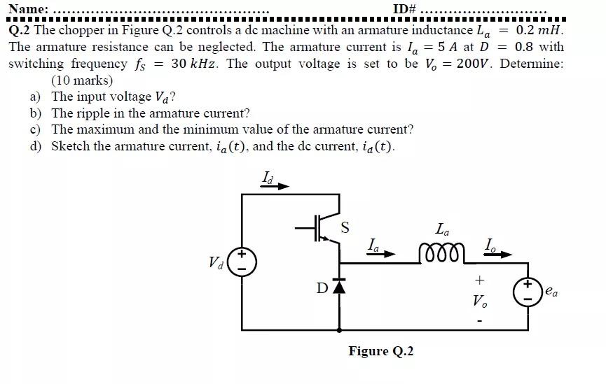 Solved Name: ID# Q.2 The chopper in Figure Q.2 controls a dc | Chegg.com