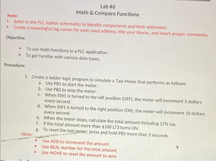 Solved Lab #6 Math & Compare Functions Note: Refer to the | Chegg.com
