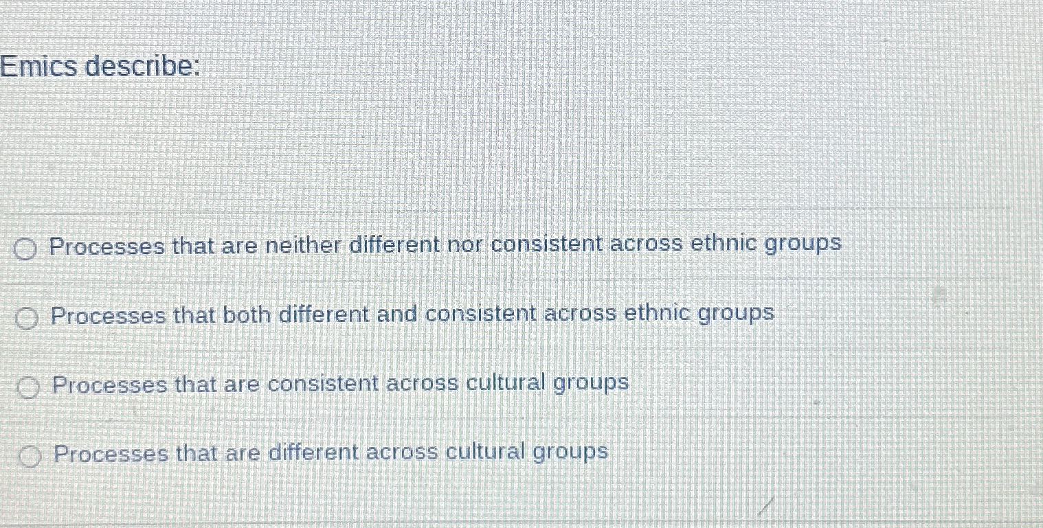 Solved Emics describe:Processes that are neither different | Chegg.com