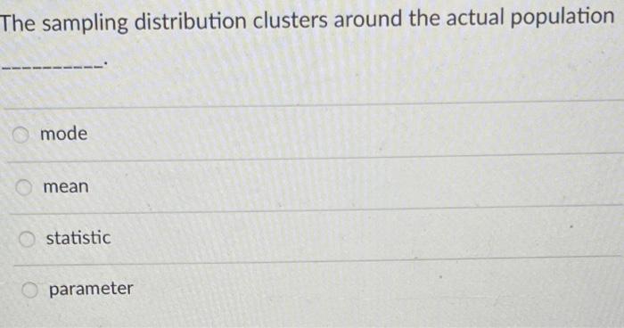 Solved The sampling distribution clusters around the actual | Chegg.com