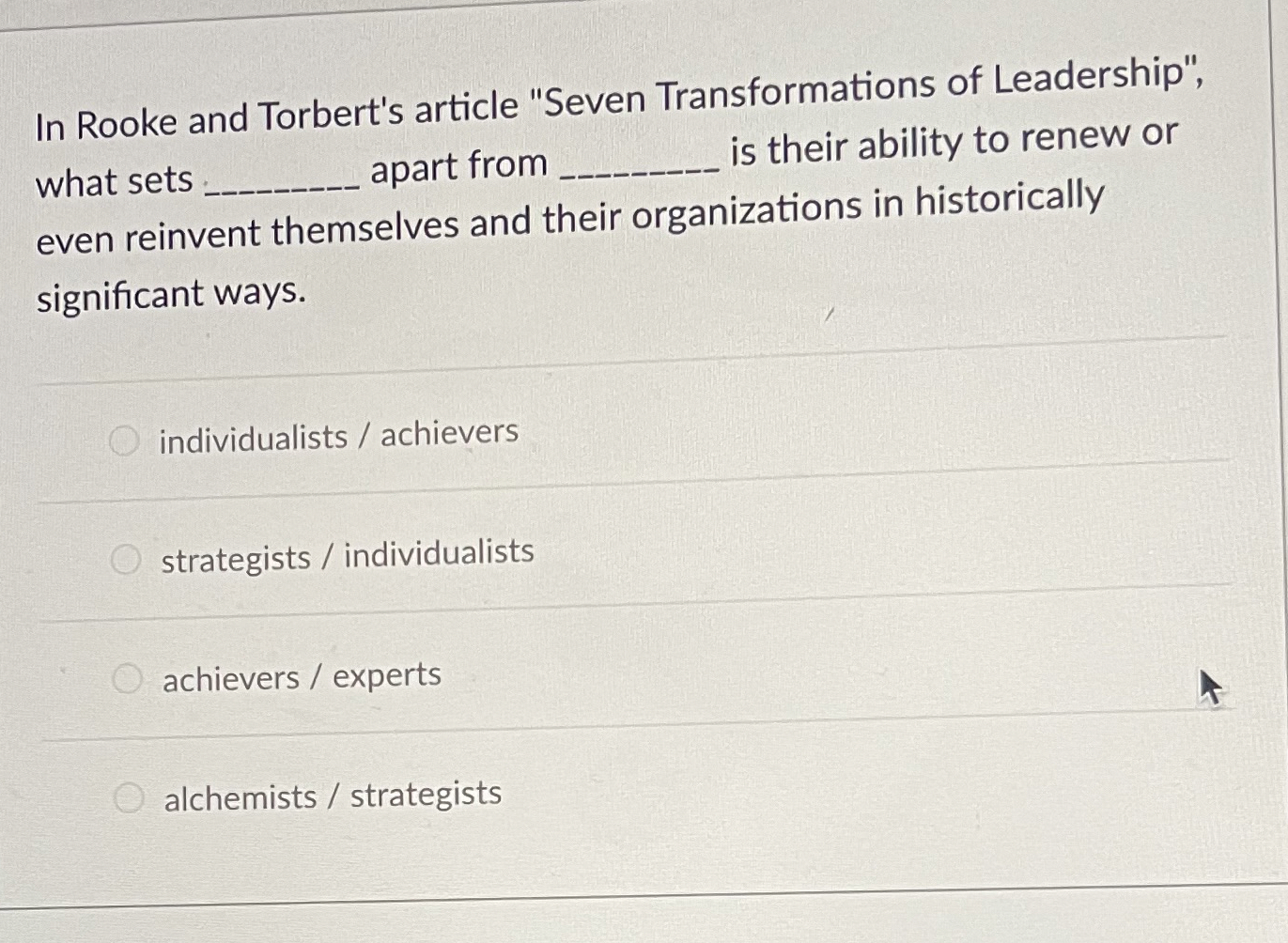 Solved In Rooke and Torbert's article "Seven Transformations | Chegg.com