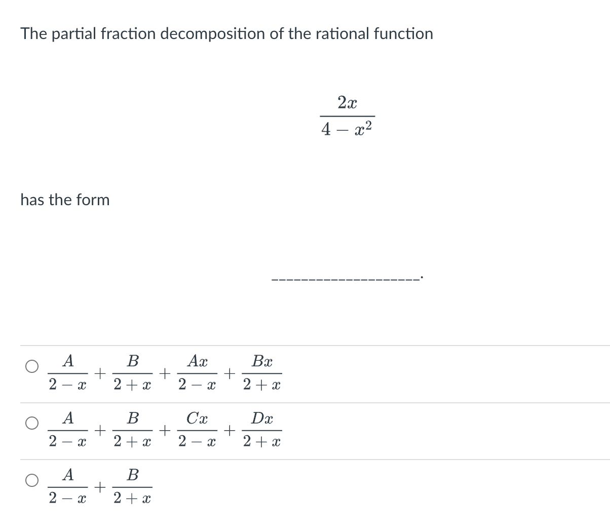 Solved The partial fraction decomposition of the rational | Chegg.com