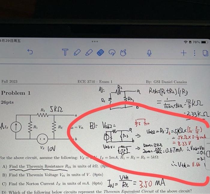 Solved Problem 1 R th =(R+R2)//R3 26 ints | Chegg.com