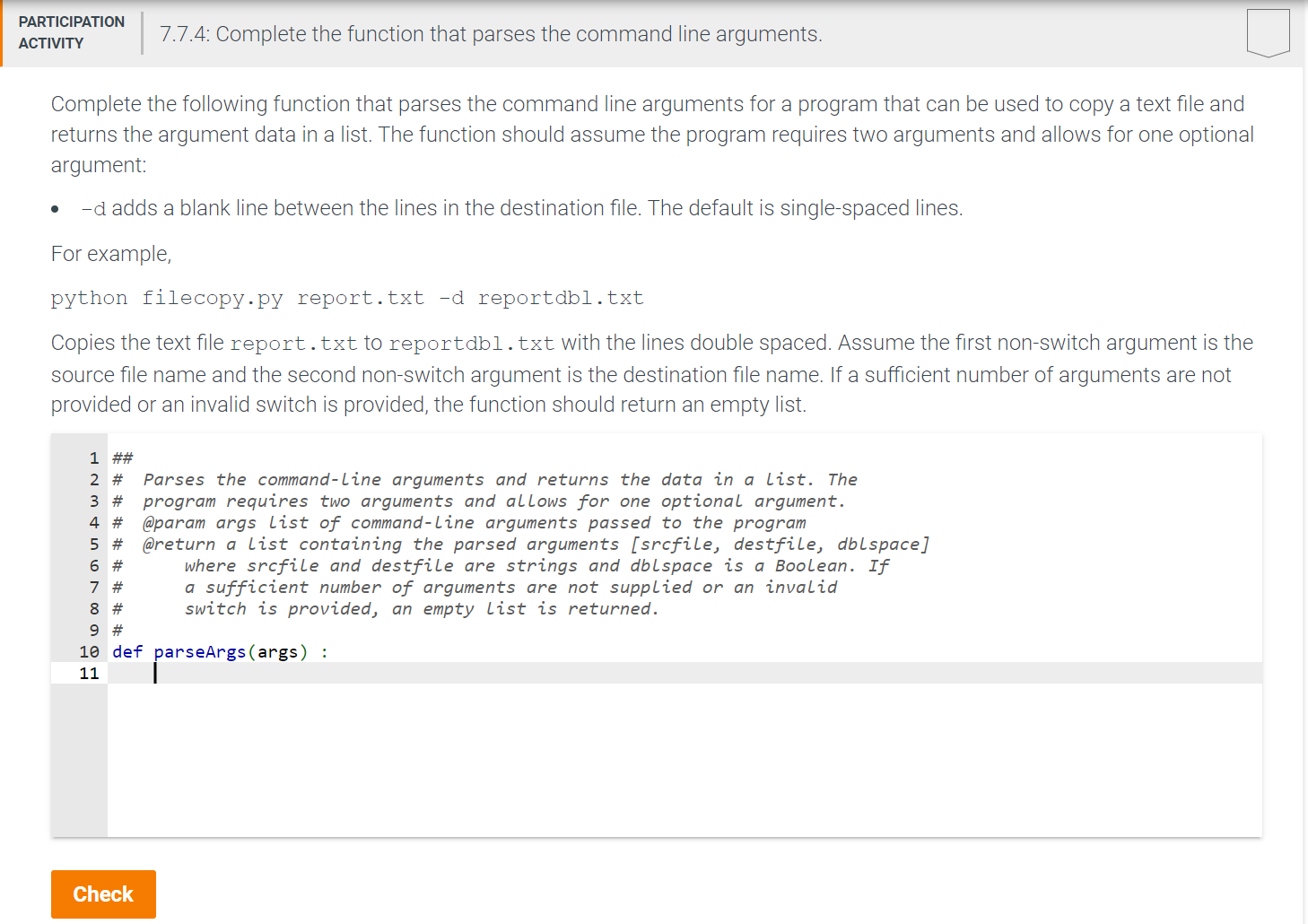 Solved 7.7.4: Complete the function that parses the command | Chegg.com