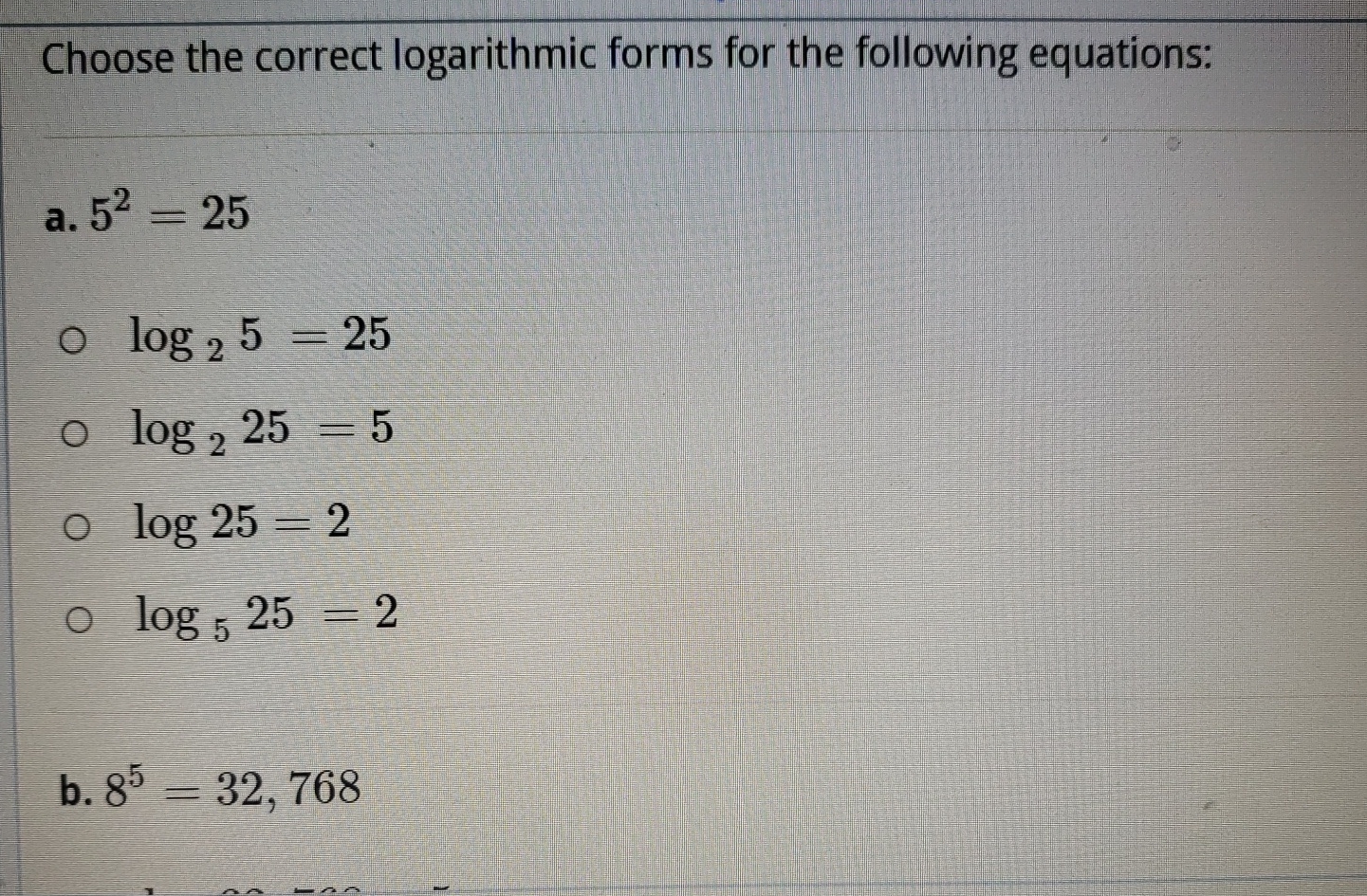 Solved Choose the correct logarithmic forms for the | Chegg.com