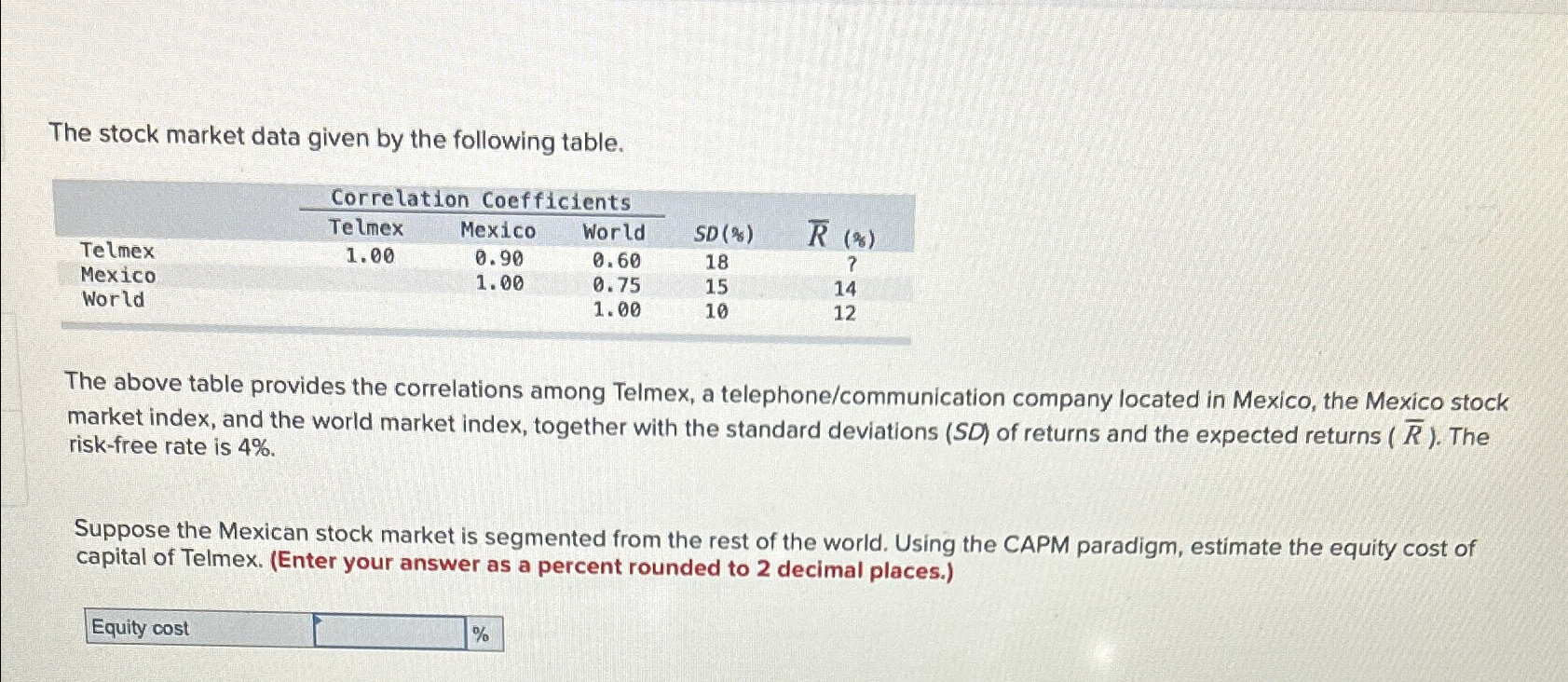Solved The stock market data given by the following | Chegg.com