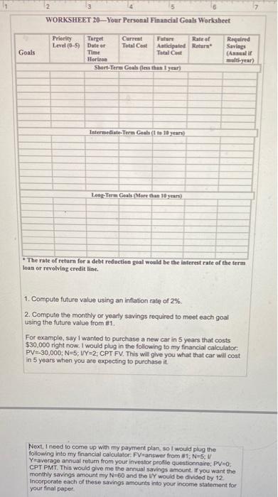 WORKSHEET 20-Your Personal Financial Goals Worksheet | Chegg.com