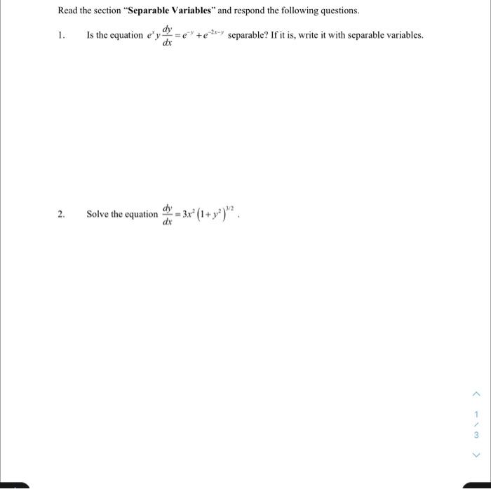 Solved Read the section “Separable Variables” and respond | Chegg.com
