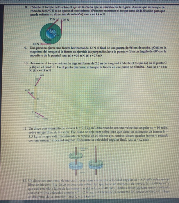 Solved 8. Calcule el torque neto sobre el eje de la nada que | Chegg.com