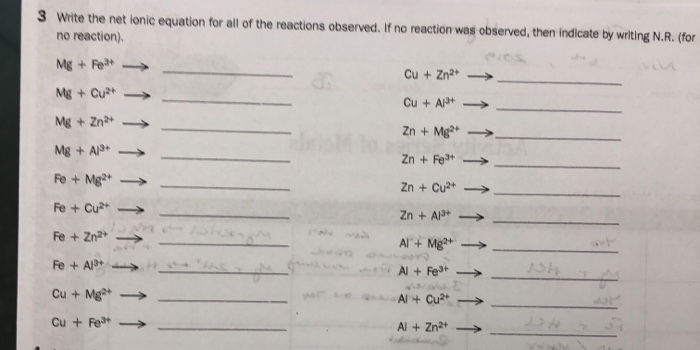 Solved 3 Write the net ionic equation for all of the | Chegg.com
