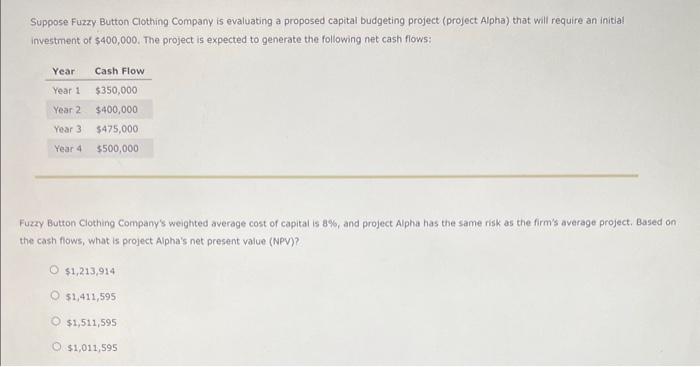 Solved Suppose Fuzzy Button Clothing Company is evaluating a | Chegg.com