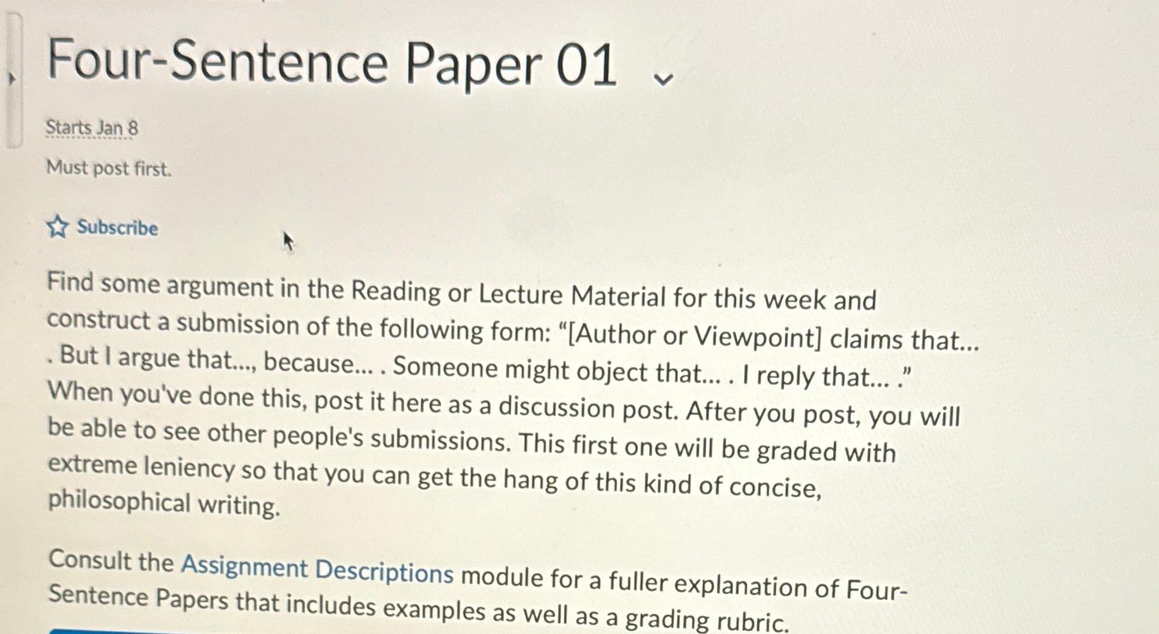 Solved Four-Sentence Paper 01Starts Jan 8Must post | Chegg.com