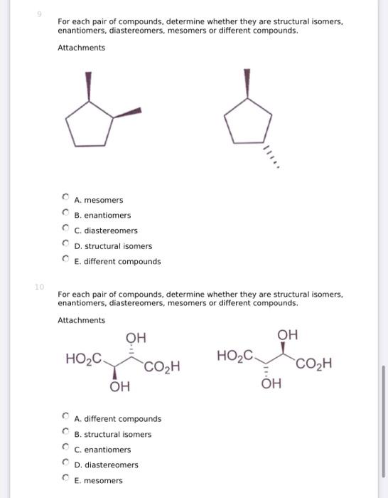 Solved For each pair of compounds, determine whether they | Chegg.com