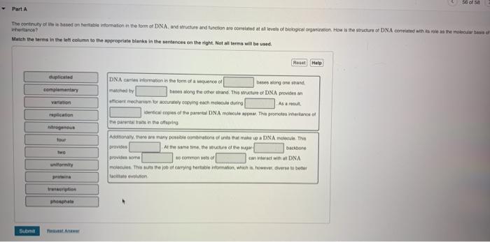 Solved 56 of sa Part A The continuity of life is based on | Chegg.com