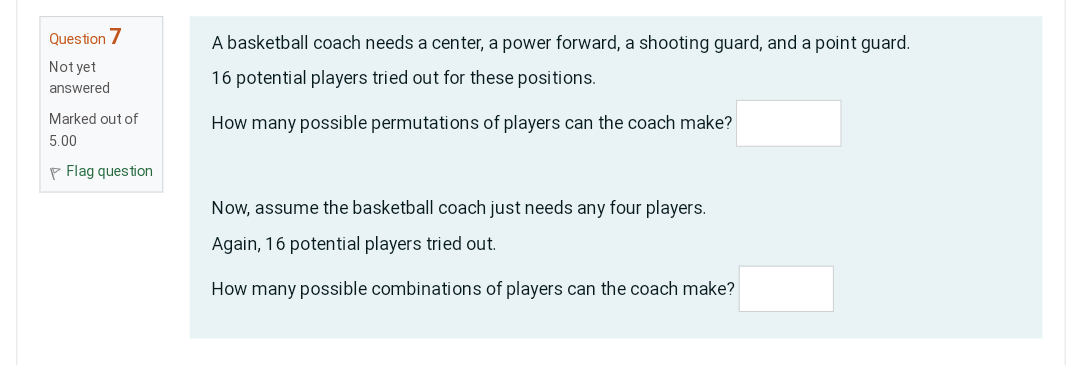 Solved Question 7Not yet answeredMarked out of 5.00Flag | Chegg.com