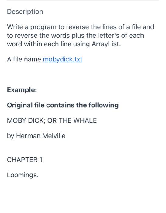 Solved Description Write a program to reverse the lines of a | Chegg.com