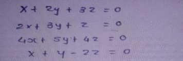 Solved x+2y+3z=02x+3y+z=04x+5y+4z=0x+y-2z=0 | Chegg.com