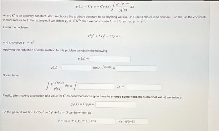 Solved (1 point) Given a second order linear homogeneous | Chegg.com