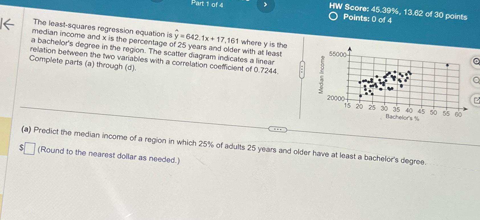 Solved The least-squares regression equation is | Chegg.com