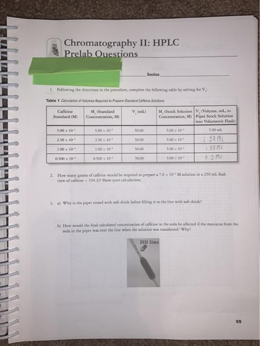 Chromatography II: HPLC Prelab Questions Section 1. | Chegg.com