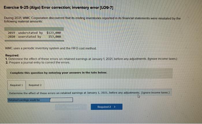 Solved Exercise 9-25 (Algo) Error correction; inventory | Chegg.com