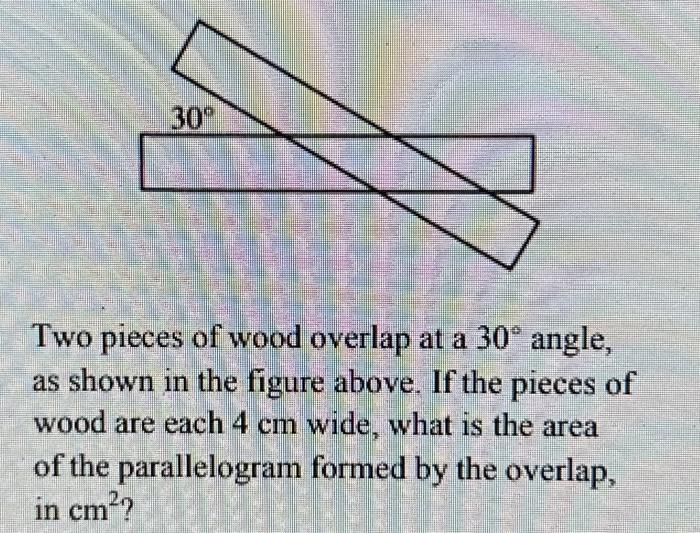 Solved Two pieces of wood overlap at a 30∘ angle, as shown | Chegg.com