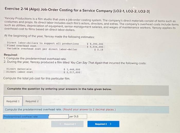Solved Exercise 2-14 (Algo) Job-Order Costing for a Service | Chegg.com
