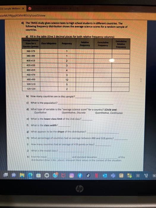 4) The TiMss study gives sclence tests to high school | Chegg.com