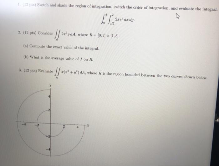 Solved (12 pts) Sketch and shade the region of integration, | Chegg.com Solved (12 pts) Sketch and shade the region of integration, | Chegg.com