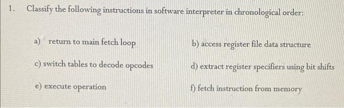 Solved Classify the following instructions in software | Chegg.com