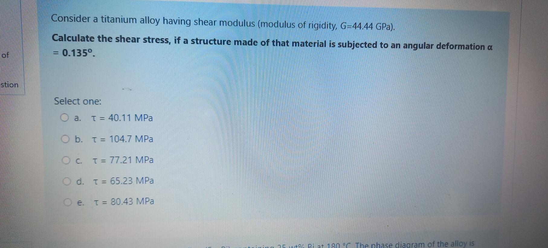Solved Consider a titanium alloy having shear modulus | Chegg.com
