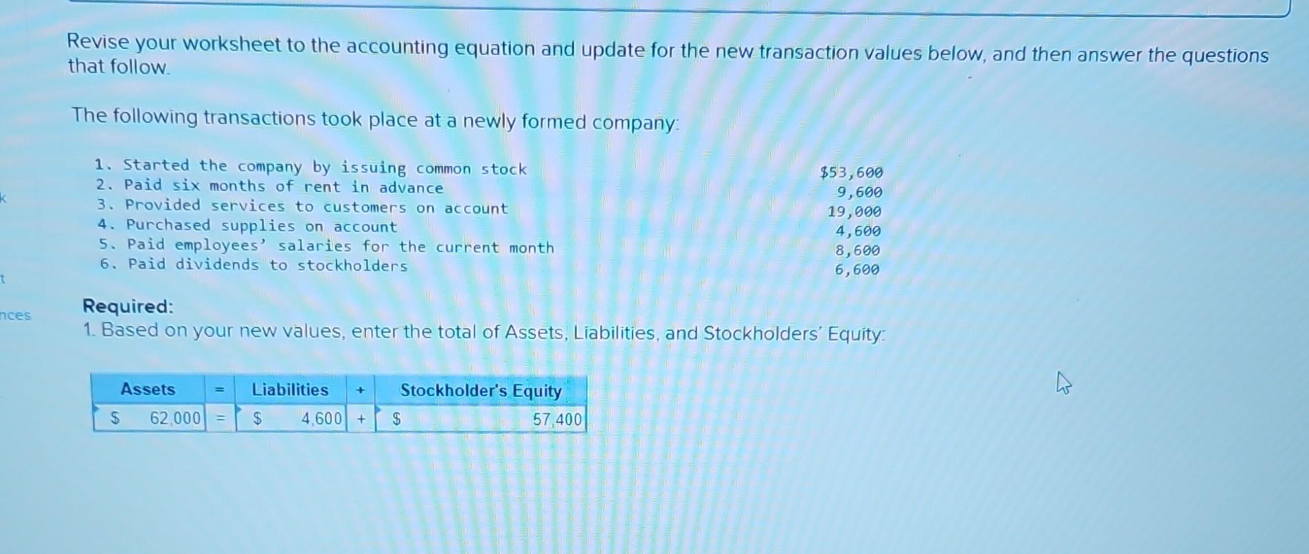 Solved Revise your worksheet to the accounting equation and | Chegg.com
