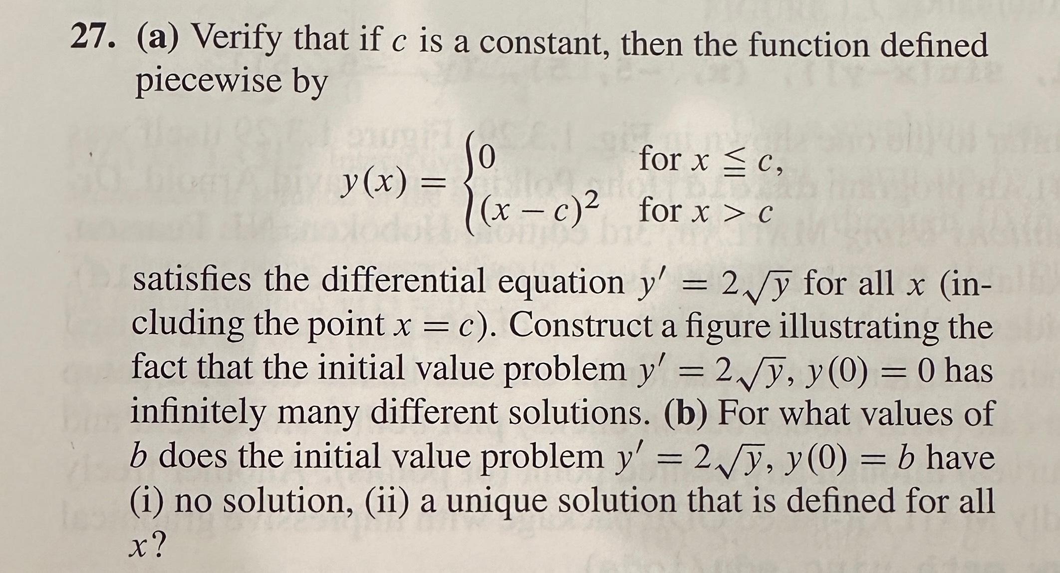 Solved (a) ﻿Verify that if c ﻿is a constant, then the | Chegg.com
