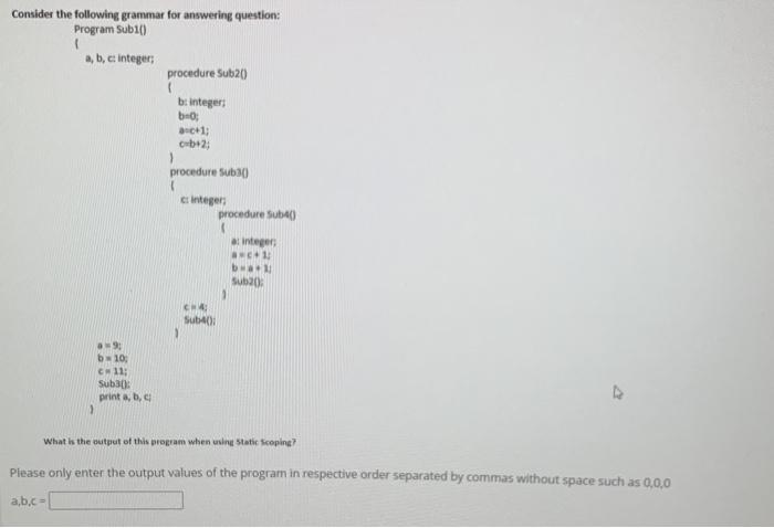 Solved Consider the following grammar for answering | Chegg.com