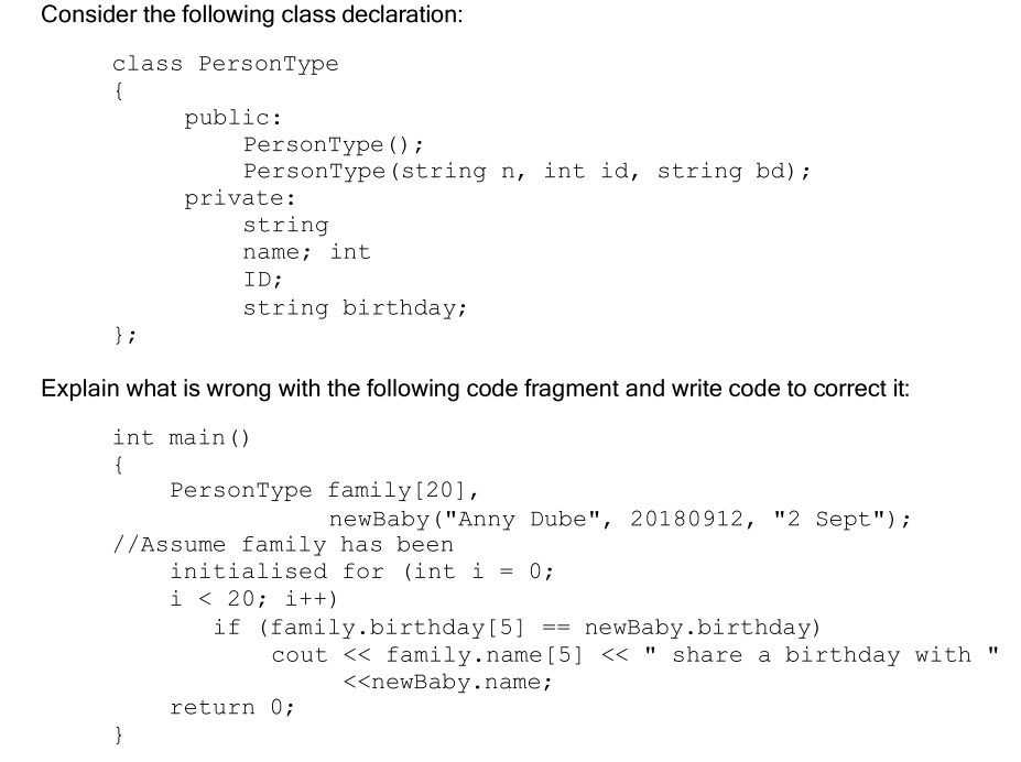 Solved Consider the following class declaration:Explain what | Chegg.com
