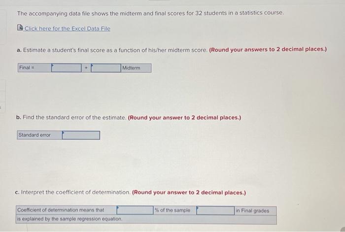 Solved The accompanying data file shows the midterm and | Chegg.com