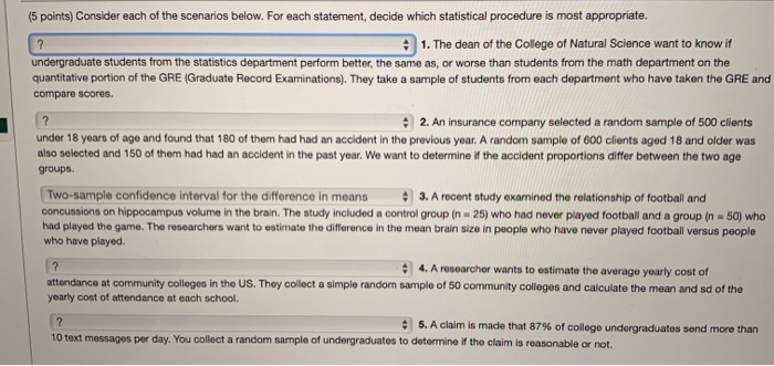 Solved (5 points) Consider each of the scenarios below. For | Chegg.com