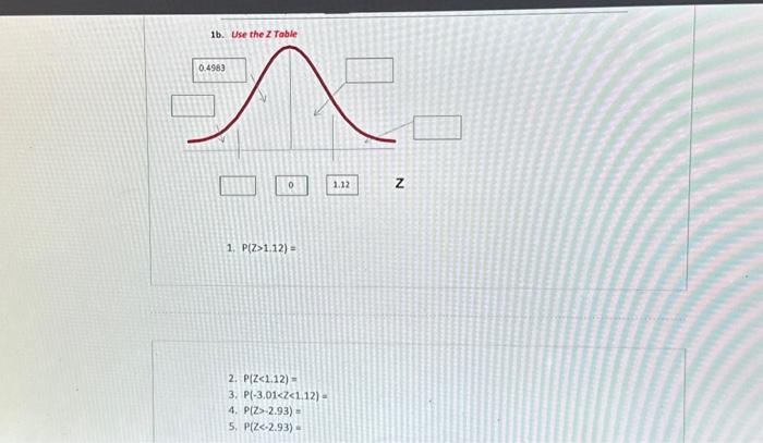 Solved 1b. Use the Z Table 1. P(Z>1,12)= 2. P(Z