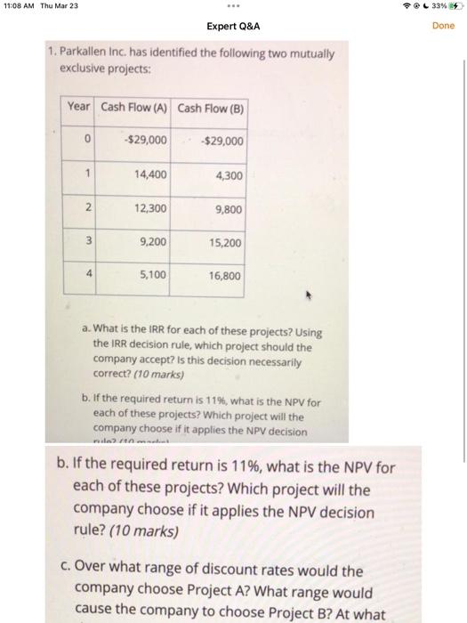 Solved a. What is the IRR for each of these projects? Using | Chegg.com