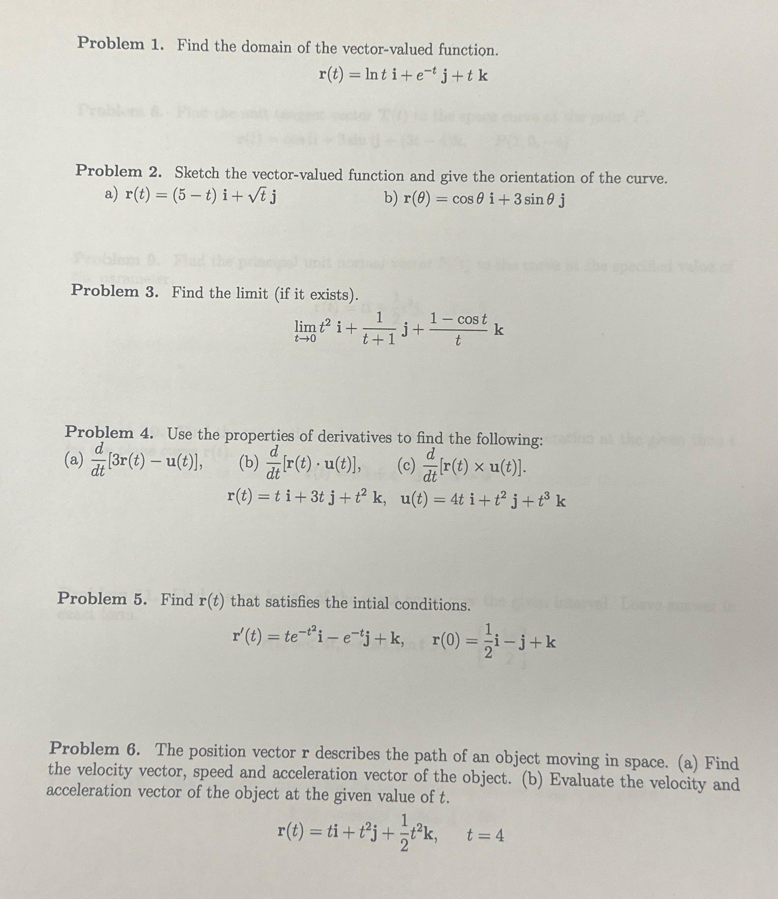 Solved Problem 1. ﻿Find the domain of the vector-valued | Chegg.com