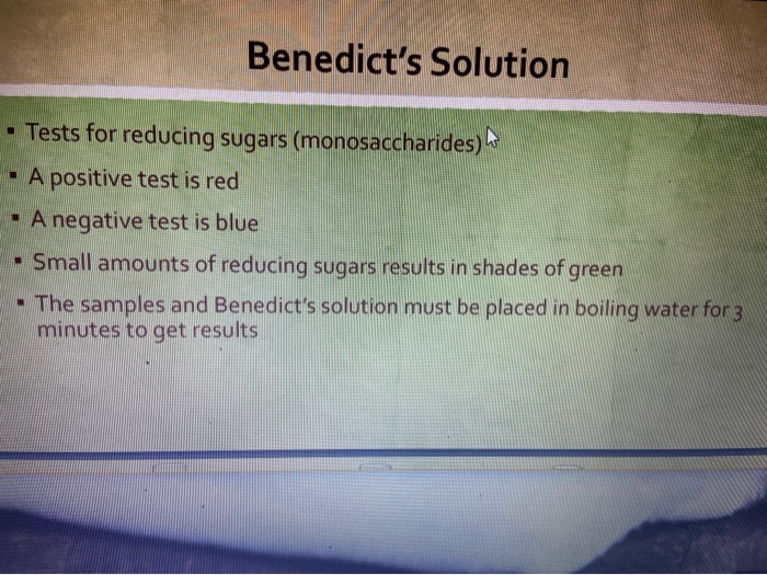 Solved Benedict's Solution • Tests for reducing sugars | Chegg.com
