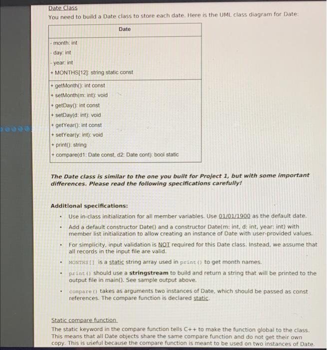 Solved Lab Instructions Create four files, main.cpp, Date.h, | Chegg.com
