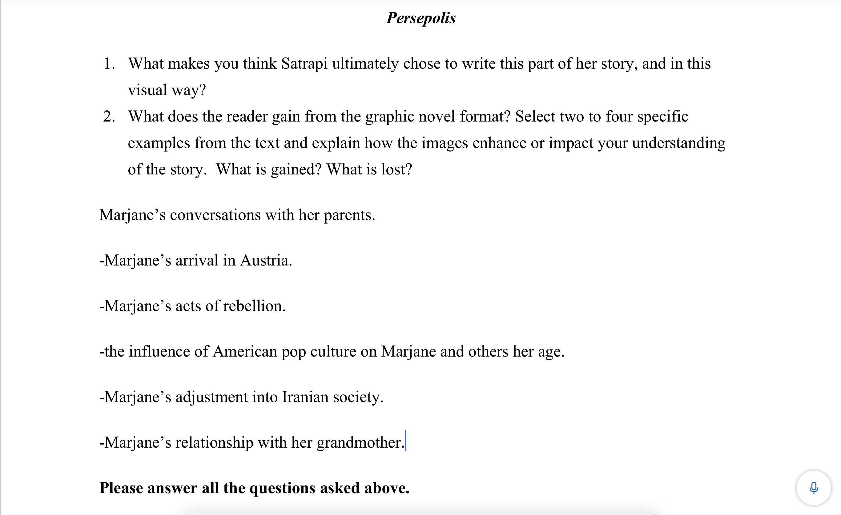 Solved PersepolisWhat makes you think Satrapi ultimately | Chegg.com