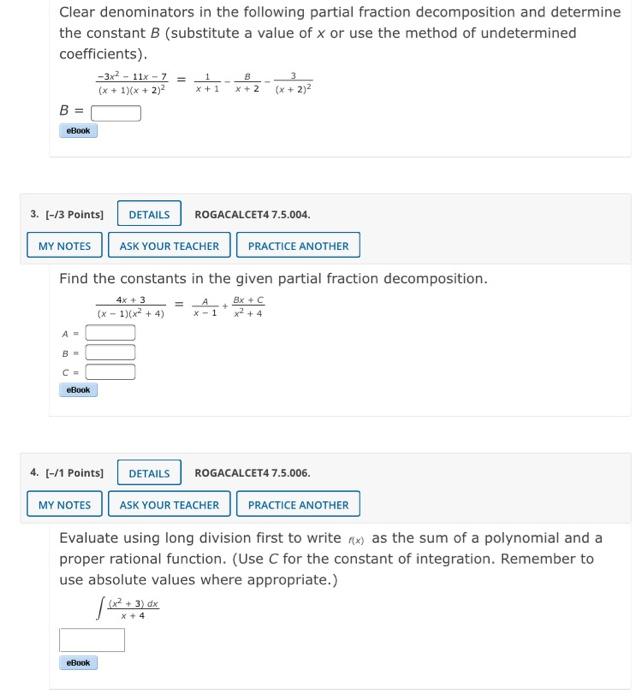 Solved Clear denominators in the following partial fraction | Chegg.com