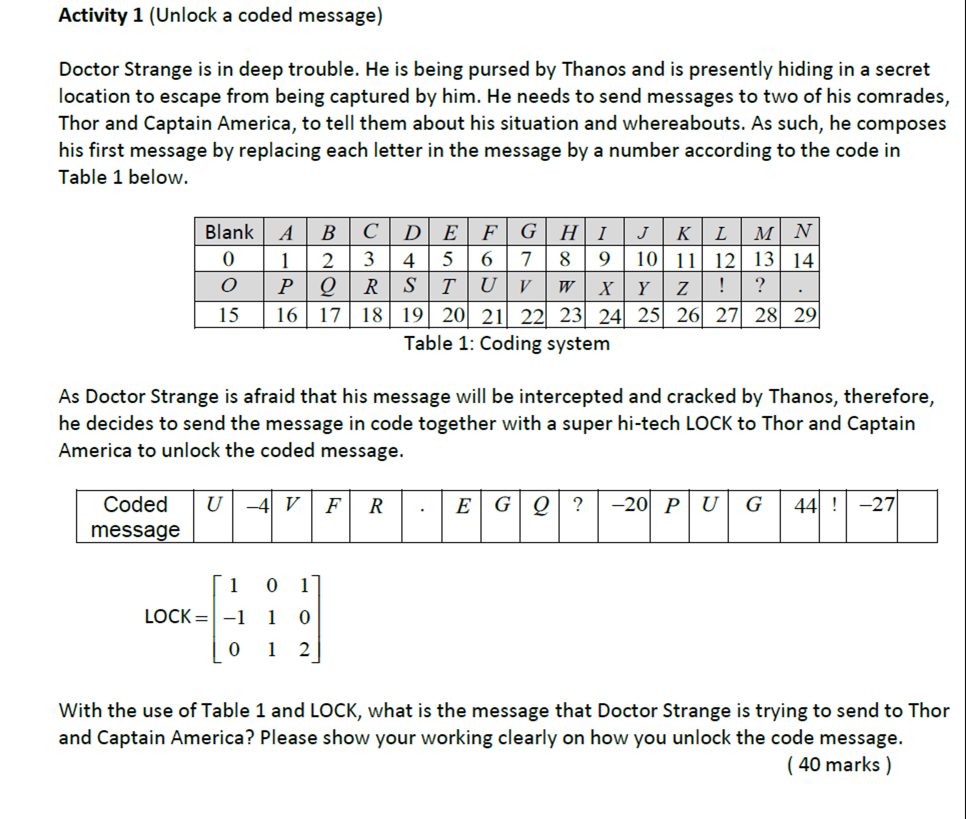 Solved Activity 1 (Unlock a coded message)Doctor Strange is | Chegg.com