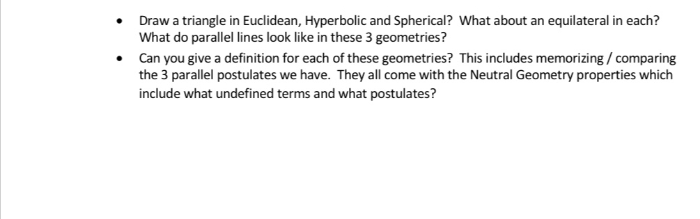 Solved Draw a triangle in Euclidean, Hyperbolic and | Chegg.com