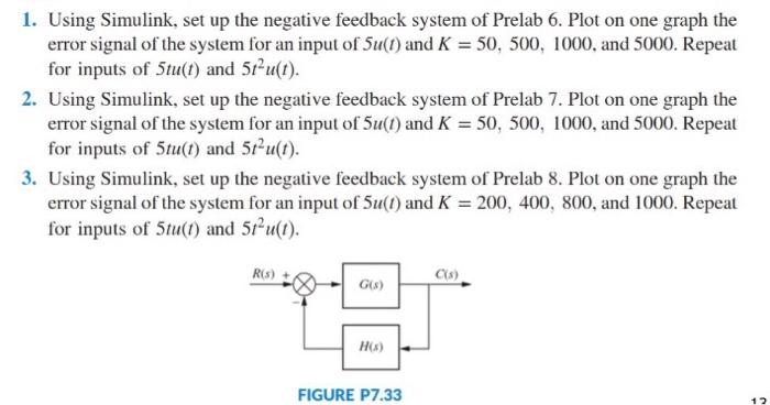 Solved 1. Using Simulink, set up the negative feedback | Chegg.com