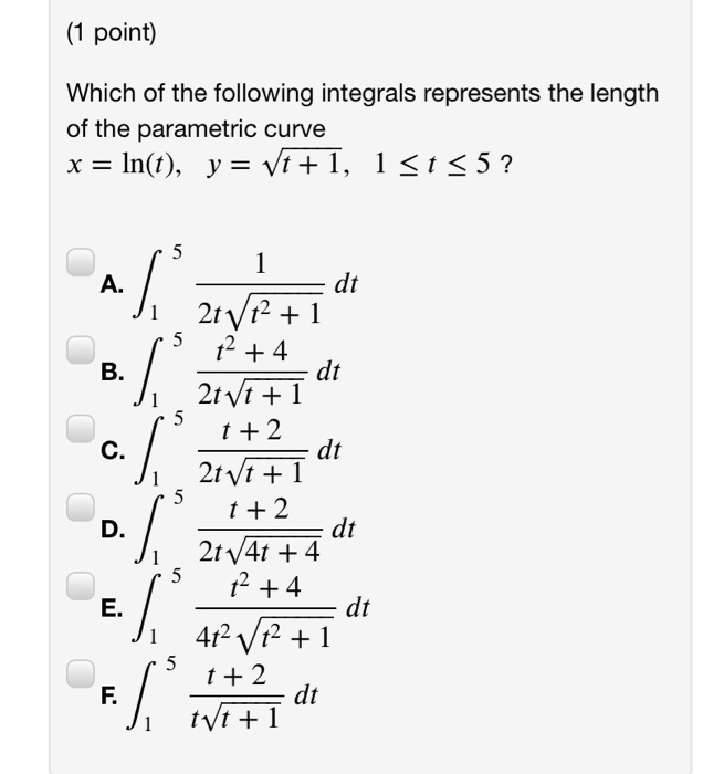 Solved (1 point) Which of the following integrals represents | Chegg.com