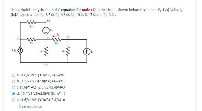 Solved Using Nodal analysis, the nodal equation for node (1) | Chegg.com